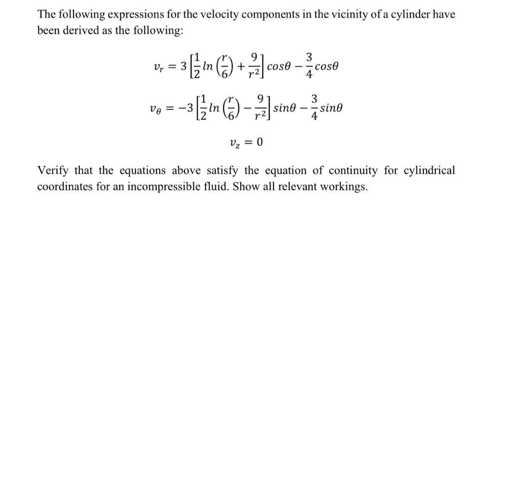 Solved The following expressions for the velocity components | Chegg.com