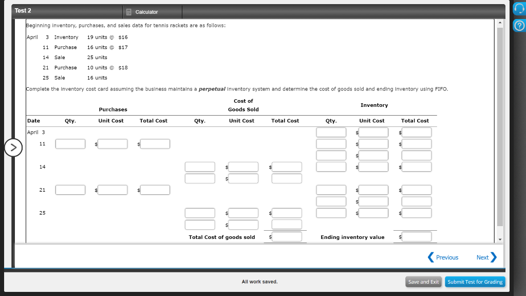 Solved Test 2 Calculator ? Beginning inventory, purchases, | Chegg.com