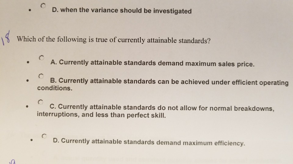 Solved D. when the variance should be investigated Which of | Chegg.com