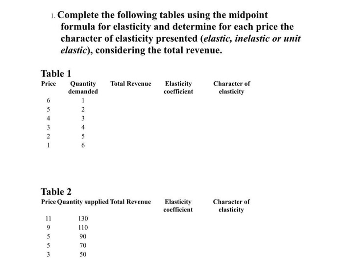 Solved . Complete the following tables using the midpoint | Chegg.com