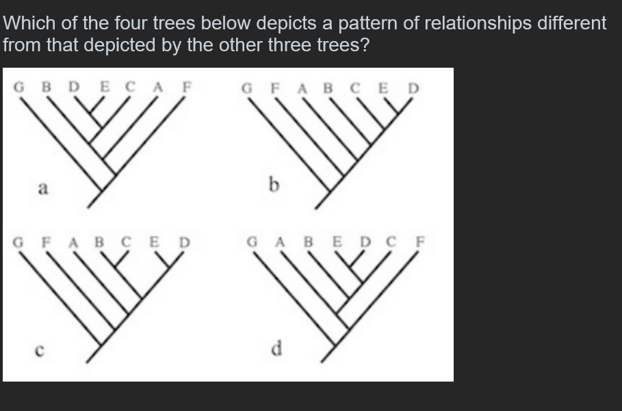 Solved Which of the four trees below depicts a pattern of | Chegg.com