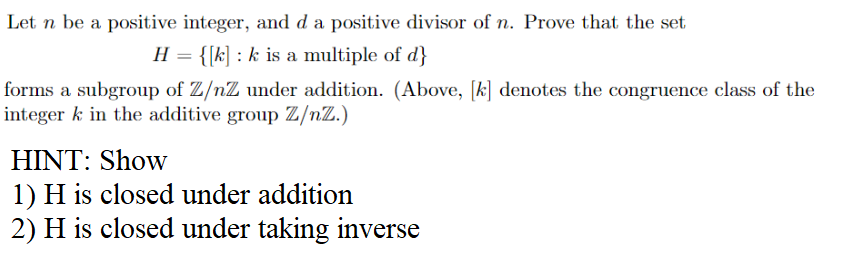 Solved Let n be a positive integer, and d a positive divisor | Chegg.com