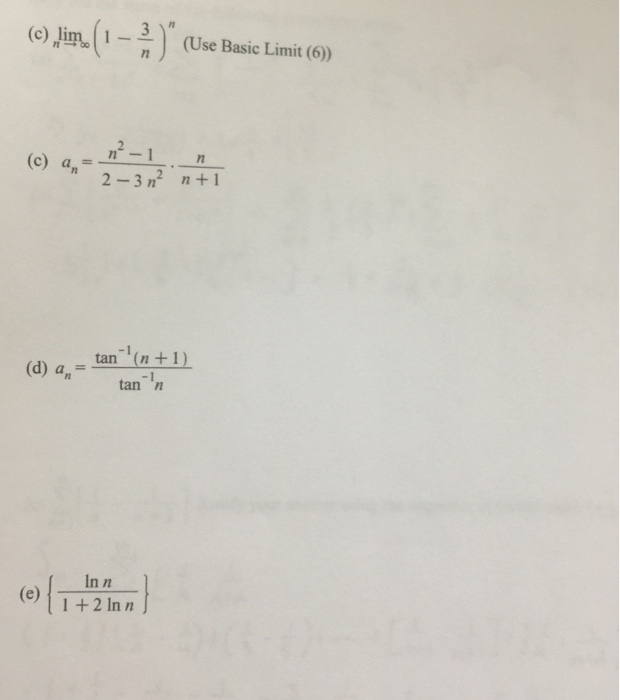 Solved Lim n rightarrow infinity(1 - 3/n)^n (Use Basic Limit | Chegg.com