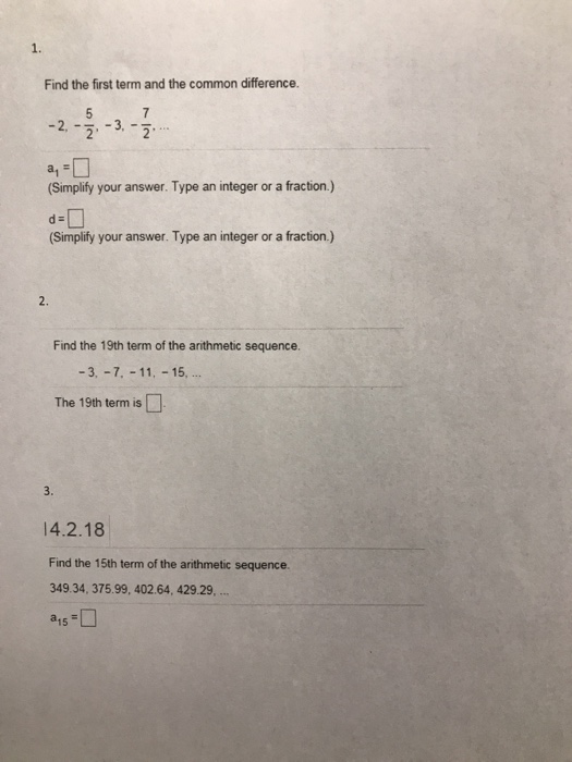 Solved 1. Find the first term and the common difference. -2, | Chegg.com