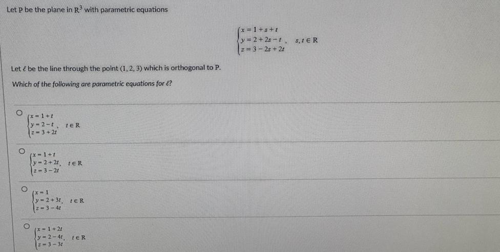 Solved Let P be the plane in R3 with parametric equations | Chegg.com