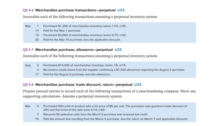Solved QS 5-6 Merchandise purchase transactions-perpetual | Chegg.com