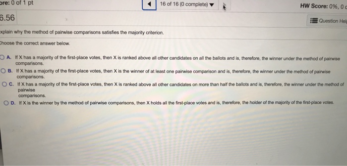 Solved Explain why the method of pairwise comparisons | Chegg.com