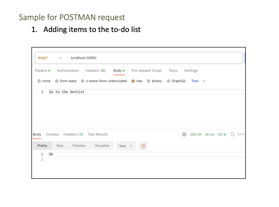 Solved Sample for POSTMAN requestAdding items to ﻿the to-do | Chegg.com