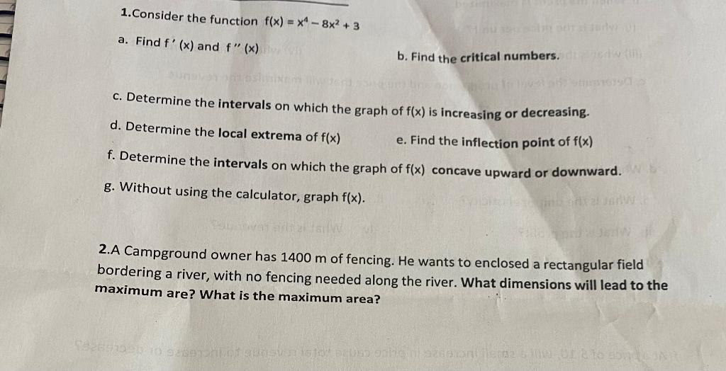 Solved 1 Consider The Function F X X4−8x2 3 A Find F′ X