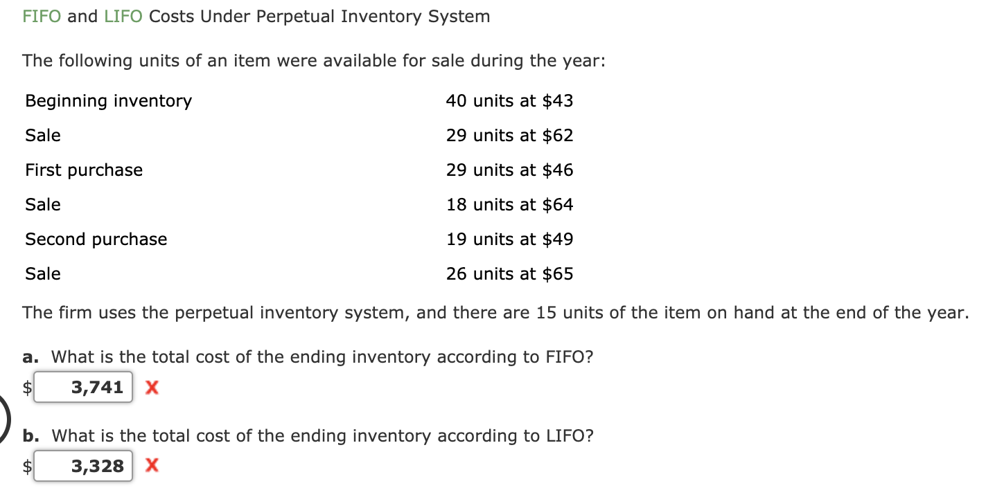 Solved FIFO and LIFO Costs Under Perpetual Inventory System | Chegg.com