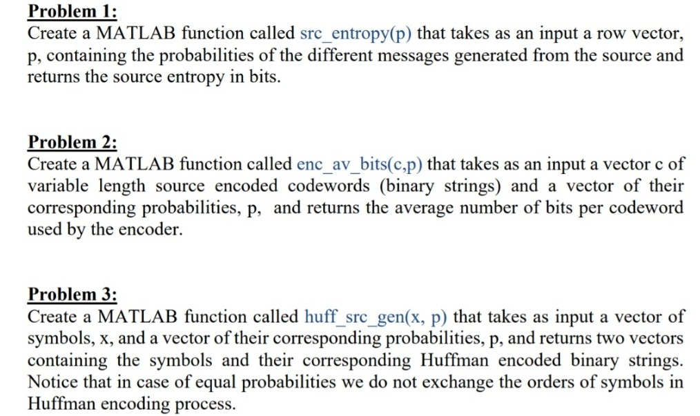 Solved Problem 1: Create a MATLAB function called src | Chegg.com