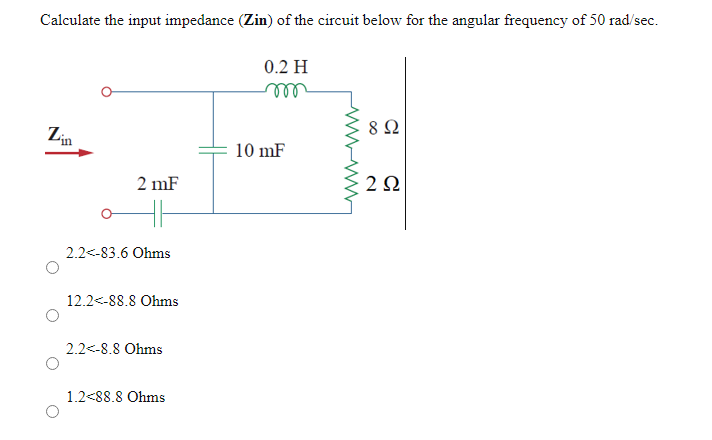 Solved Calculate the input impedance (Zin) of the circuit | Chegg.com
