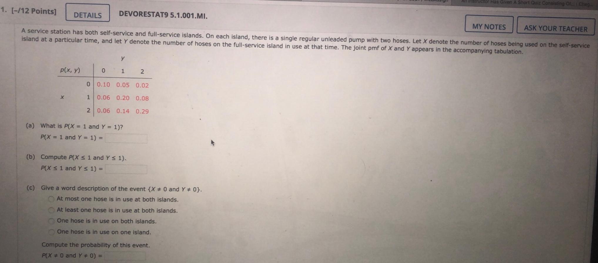 Solved An instructor Has Given A Short Quiz Consisting och | Chegg.com