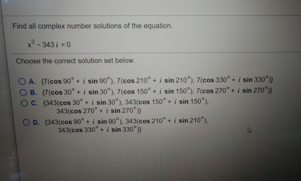 Solved Find all complex number solutions of the equation. | Chegg.com