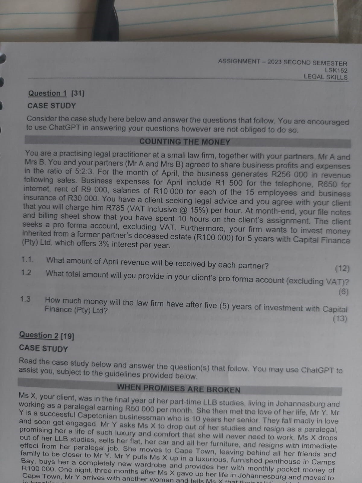 Solved Question 1 [31] CASE STUDY Consider the case study | Chegg.com