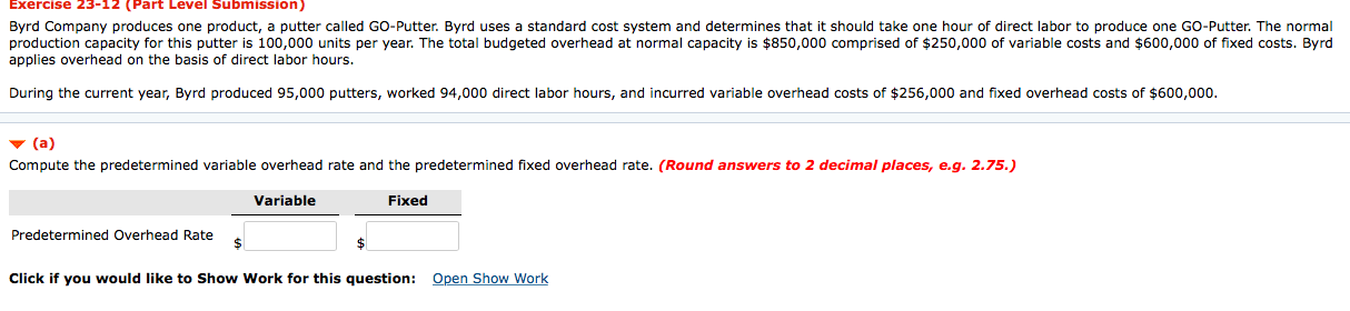 Solved Exercise 23-12 (Part Level Submission Byrd Company | Chegg.com