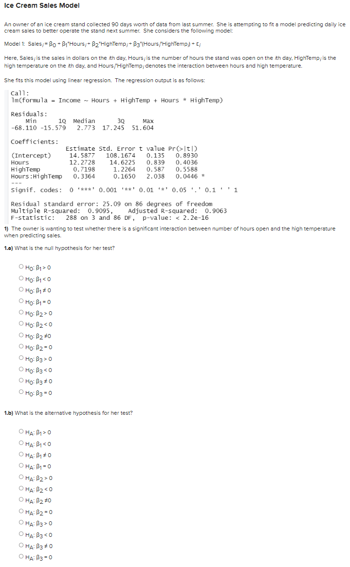 Solved Ice Cream Sales Model An owner of an ice cream stand | Chegg.com