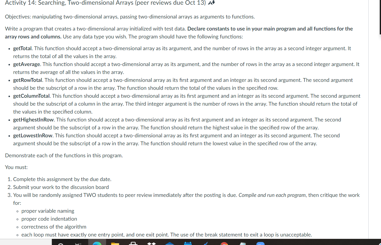 Solved Activity 14: Searching, Two-dimensional Arrays (peer | Chegg.com