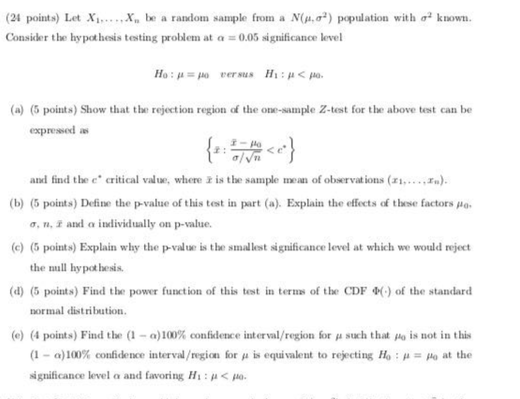 (24 points) Let X .Xbe a random sample from a | Chegg.com