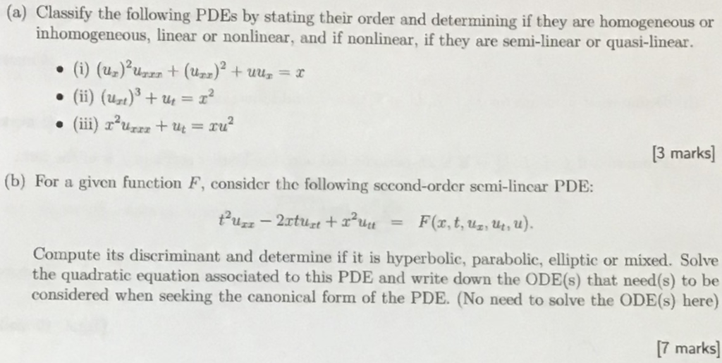 (a) Classify the following PDEs by stating their | Chegg.com
