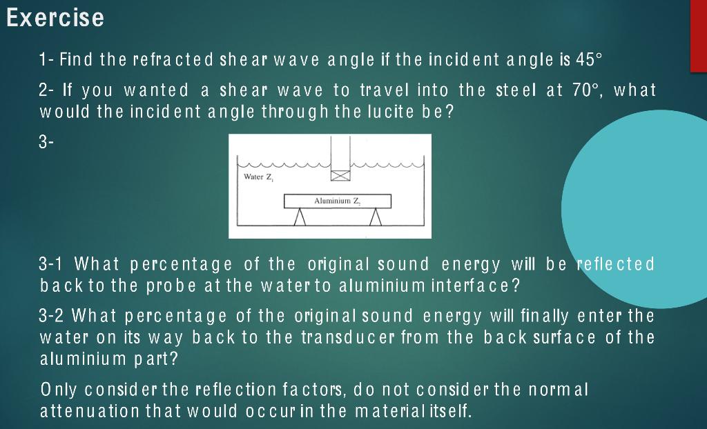 Solved Exercise 1- Find the refracted shear wave angle if | Chegg.com