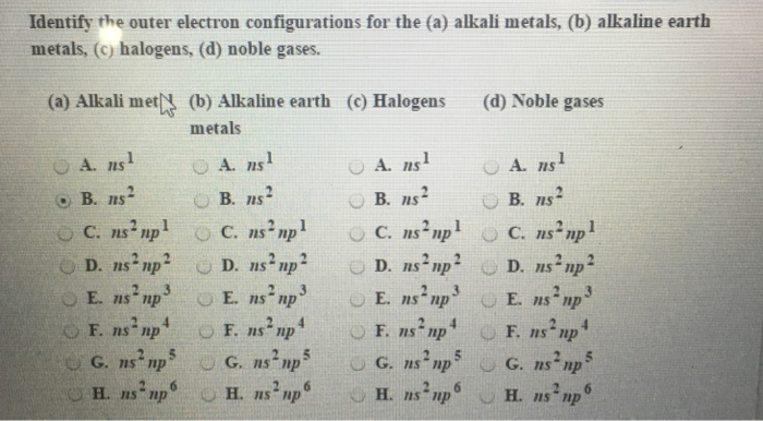 Solved Identify the outer electron configurations for the | Chegg.com