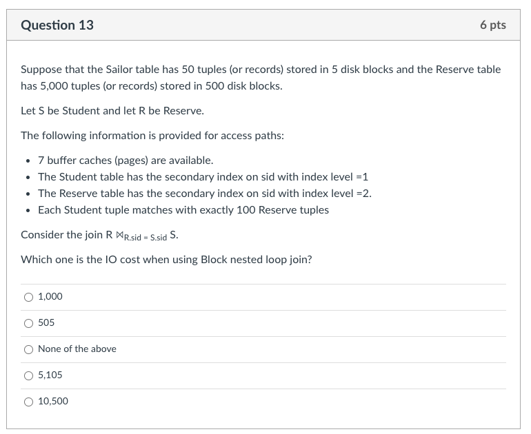 Solved Question 13 6 pts Suppose that the Sailor table has | Chegg.com