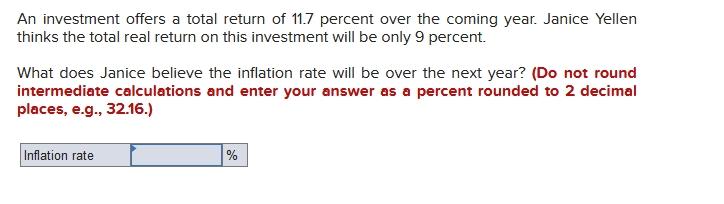 Solved An investment offers a total return of 11.7 percent | Chegg.com