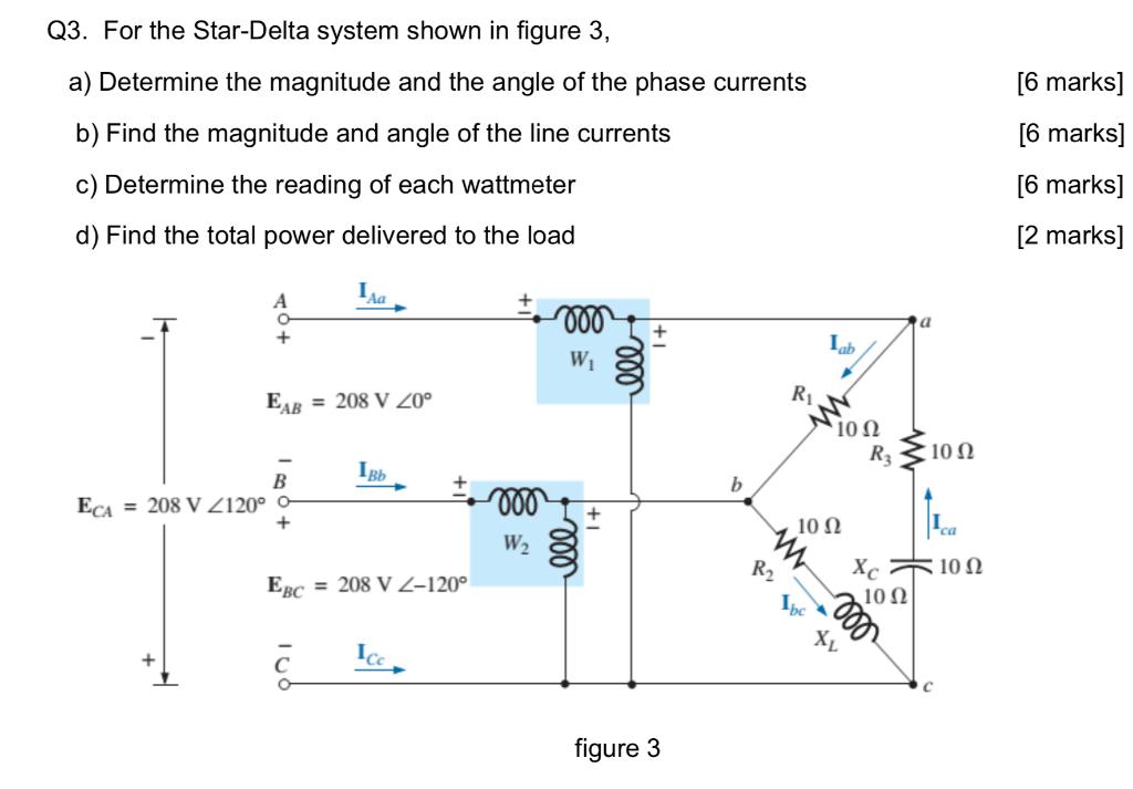 Solved Q3. For the Star-Delta system shown in figure 3, a) | Chegg.com