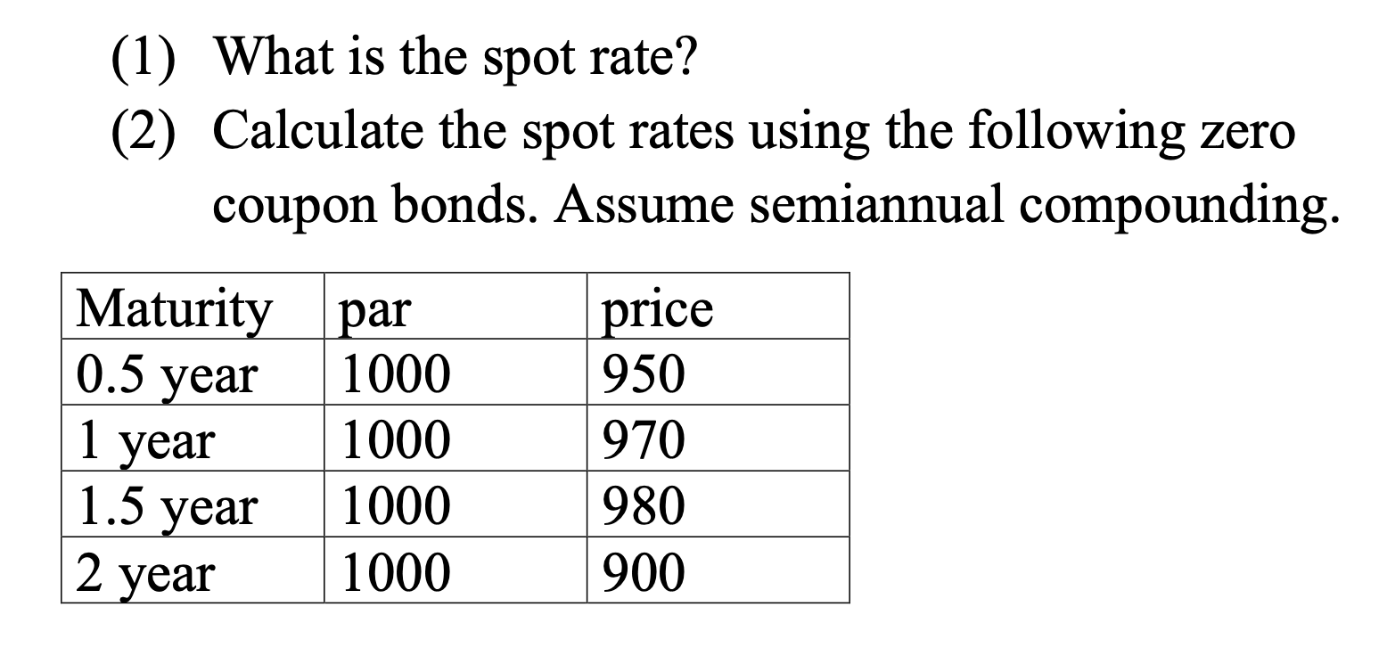 Solved 1 What Is The Spot Rate 2 Calculate The Spot Chegg Solved 1 What Is The Spot Rate 2 Calculate The Spot Chegg