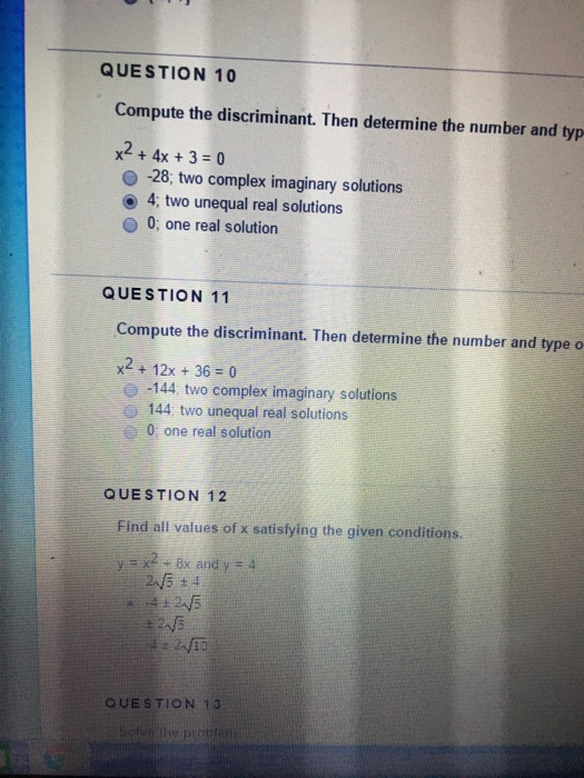 Solved Compute the discriminant. Then determine the number | Chegg.com