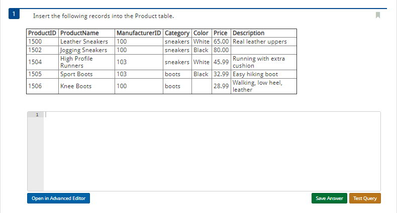 Solved 2.6s Insert records into Products table The Select | Chegg.com