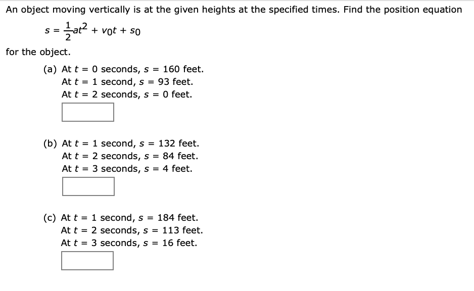 Solved An object moving vertically is at the given heights | Chegg.com