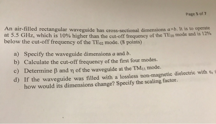 Solved An air-filled rectangular waveguide has | Chegg.com