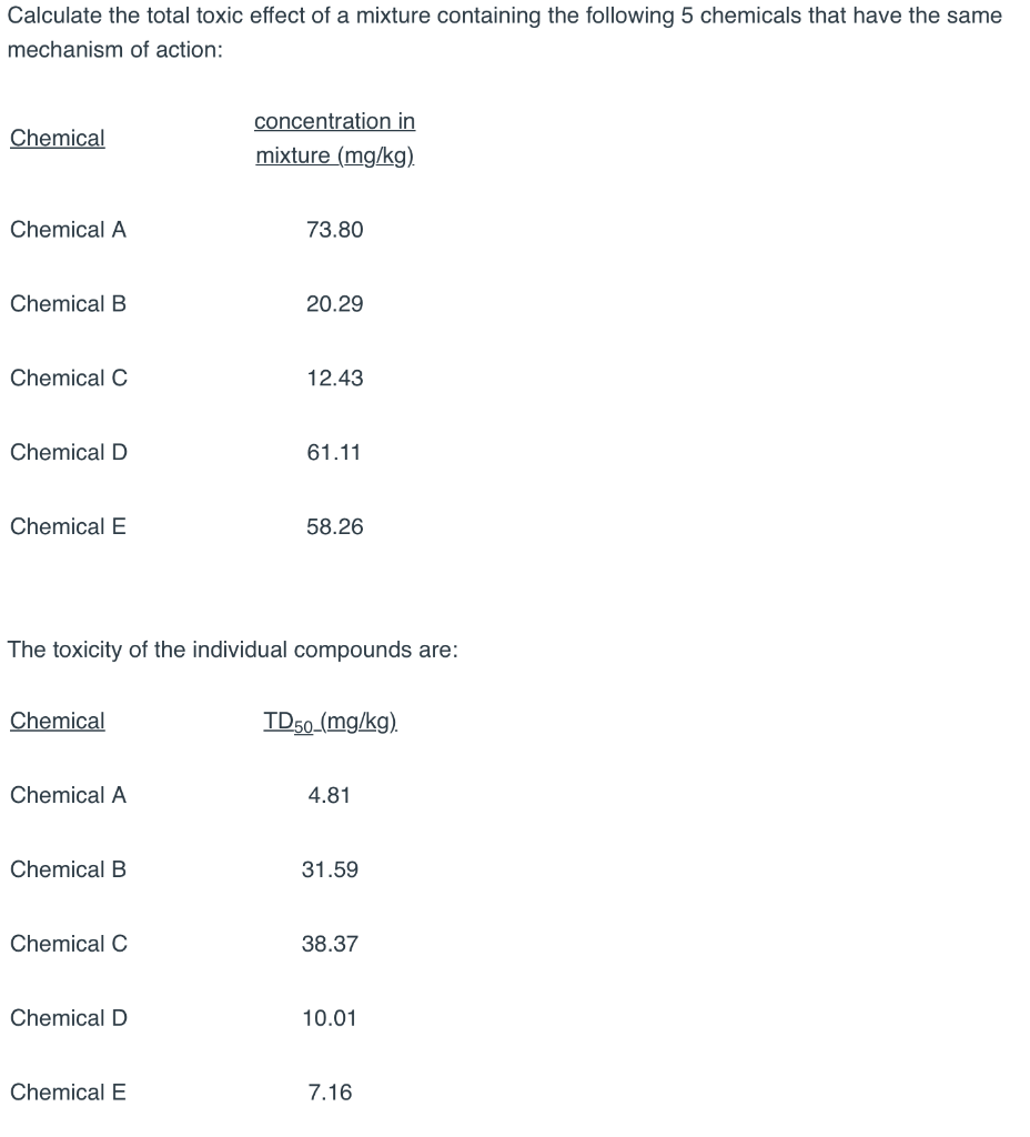 Solved What is the toxicity of the mixture in terms of | Chegg.com