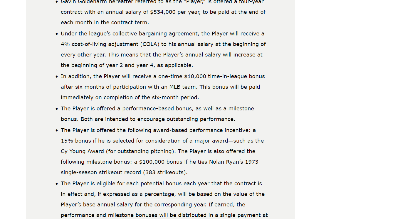 Gavin Goldenarm's Contract Evaluation | Chegg.com