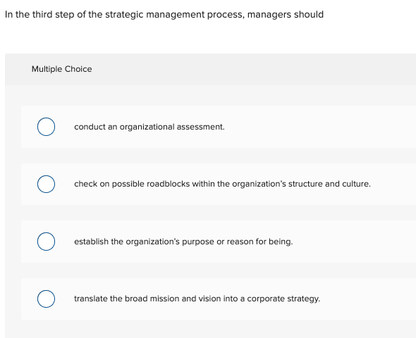 Solved In the third step of the strategic management | Chegg.com