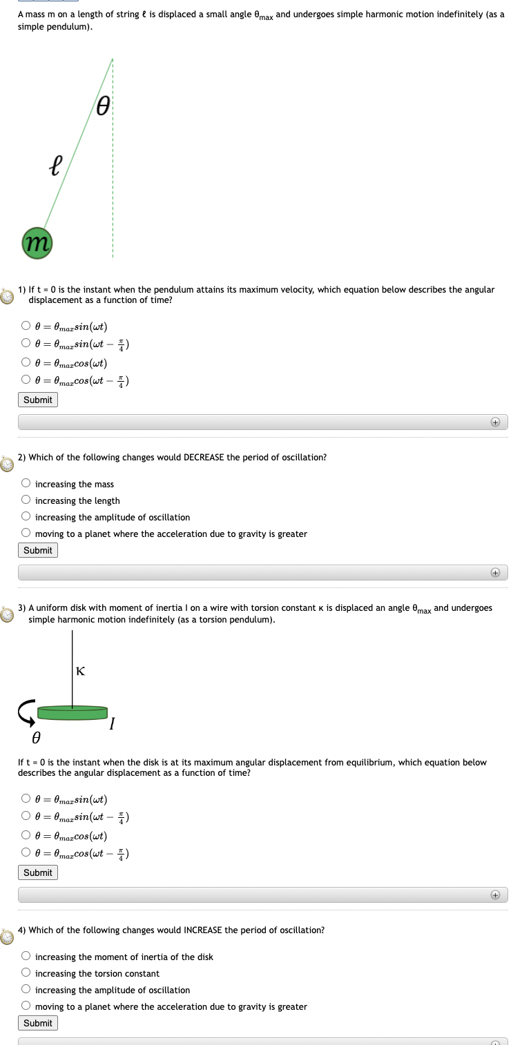 Solved A mass m on a length of string ℓ is displaced a small | Chegg.com