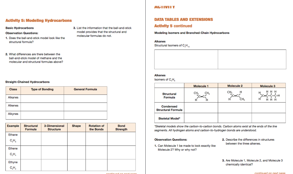 Solved Activity 5: Modeling Hydrocarbons Basic Hydrocarbons | Chegg.com