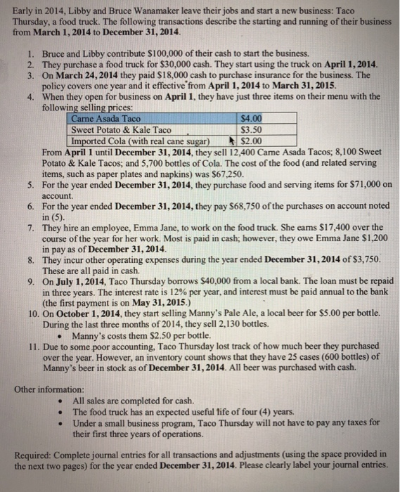 Solved Early in 2014, Libby and Bruce Wanamaker leave their | Chegg.com