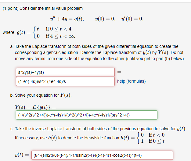 Solved (1 point) Consider the initial value problem y" + 4y | Chegg.com