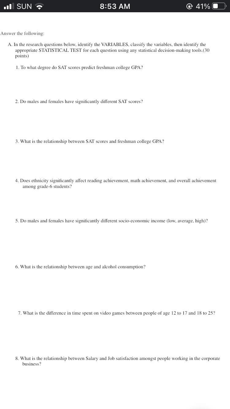 Solved swer the following: A. In the research questions | Chegg.com
