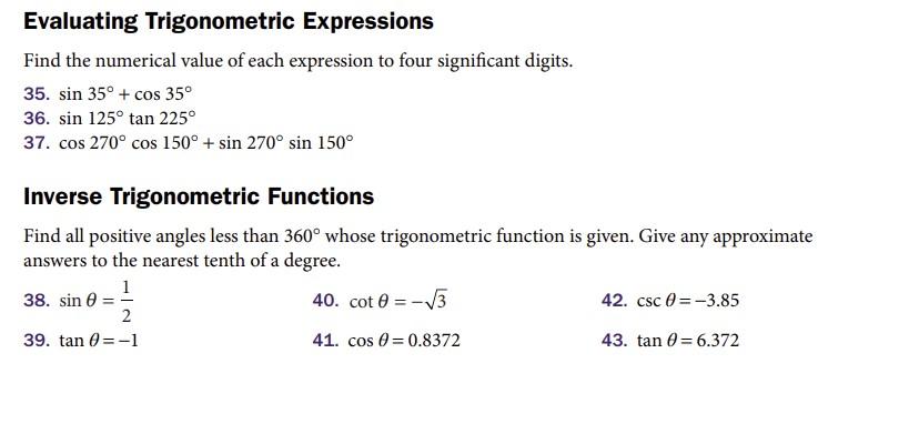 Solved Evaluating Trigonometric Expressions Find the | Chegg.com