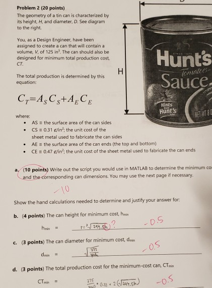 Solved Problem 2 (20 points) The geometry of a tin can is | Chegg.com