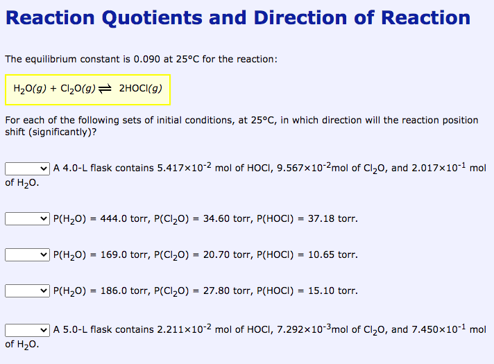 Solved Reaction Quotients and Direction of Reaction The | Chegg.com