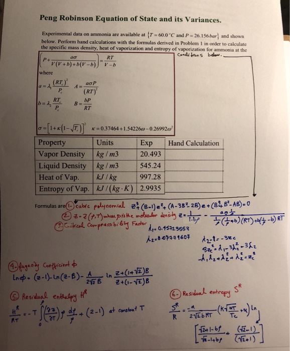 Peng Robinson Equation of State and its Variances. | Chegg.com
