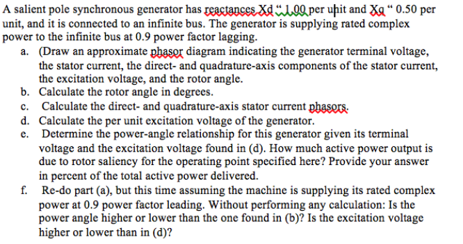 Solved A salient pole synchronous generator has reactances X | Chegg.com