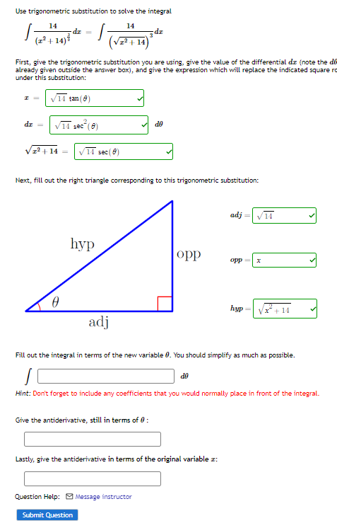 Solved Use trigonometric substitution to solve the | Chegg.com