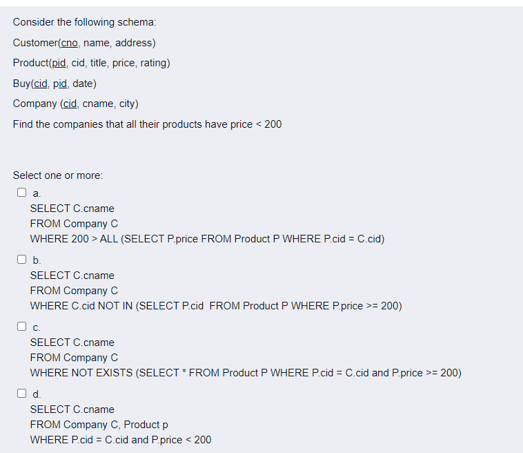 Solved Consider the following schema: Customer(cno, name, | Chegg.com