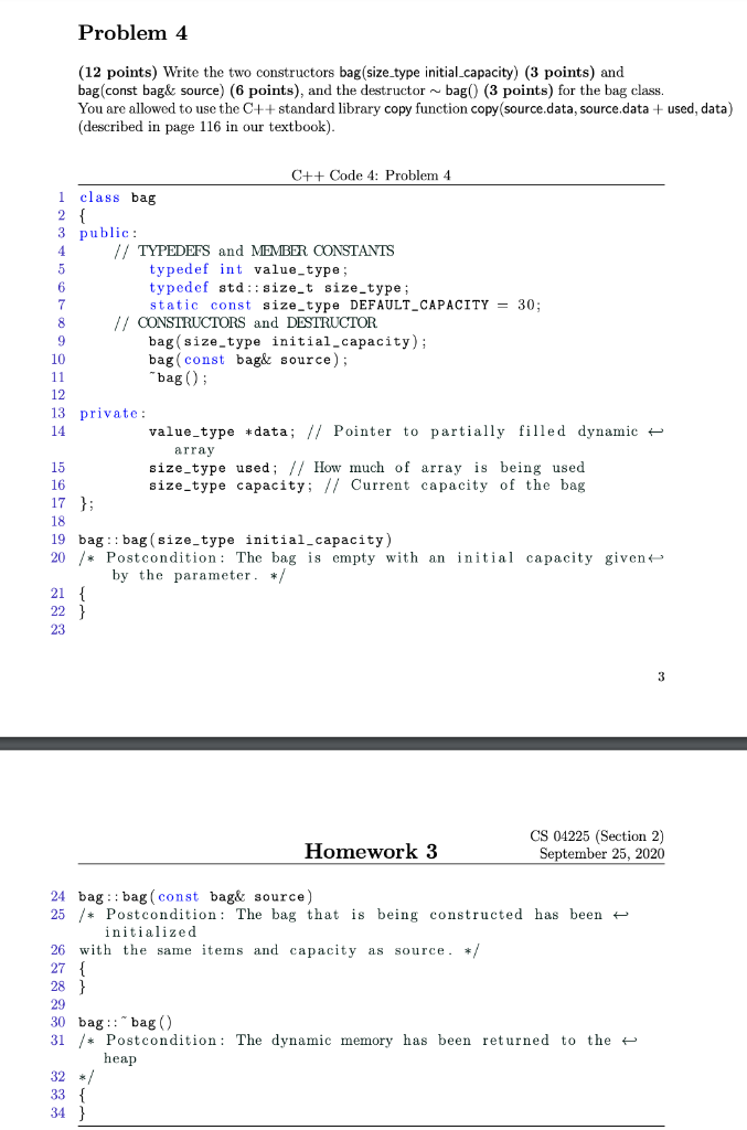 Solved Problem 4 (12 points) Write the two constructors | Chegg.com